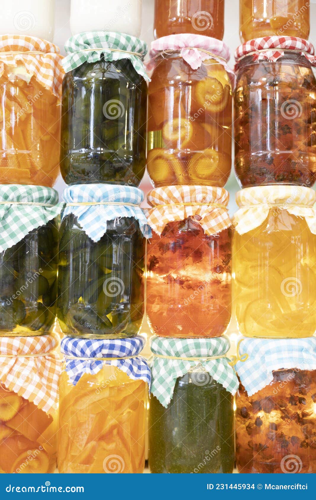 Jam Jars Made of Different Fruits. it is Covered with a Checkered ...