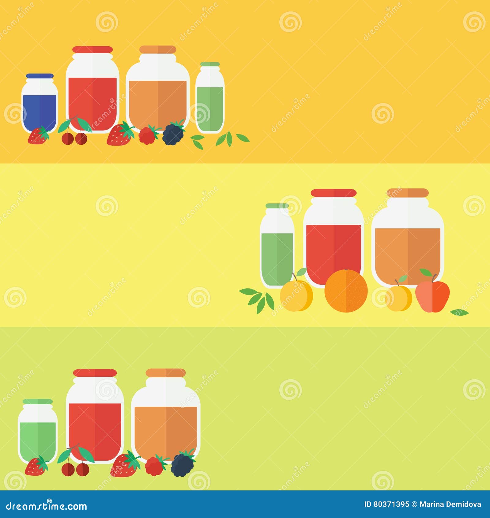 Jam and Juice Isolated Banners in Flat Style Stock Illustration ...