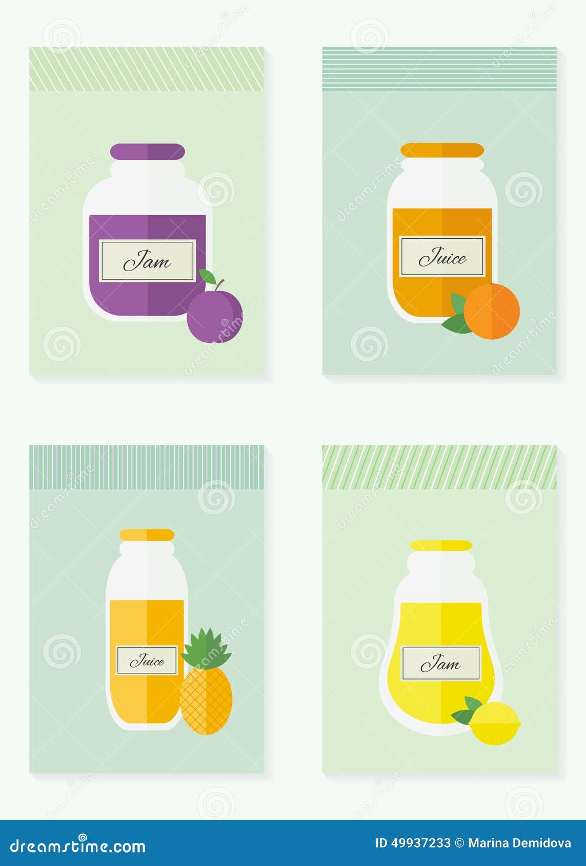 Jam and Juice Isolated Cards in Flat Style Stock Vector - Illustration ...