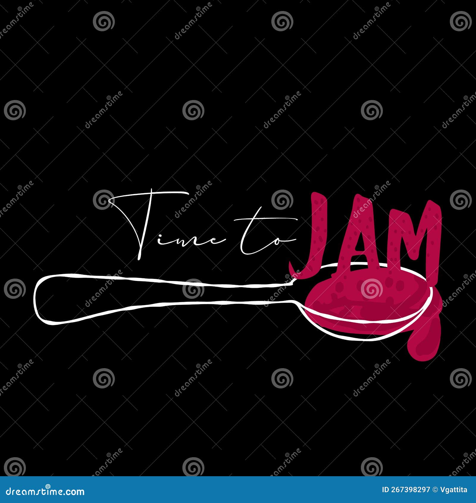 Jam Lettering Illustration with a Spoon on Black Background Stock ...