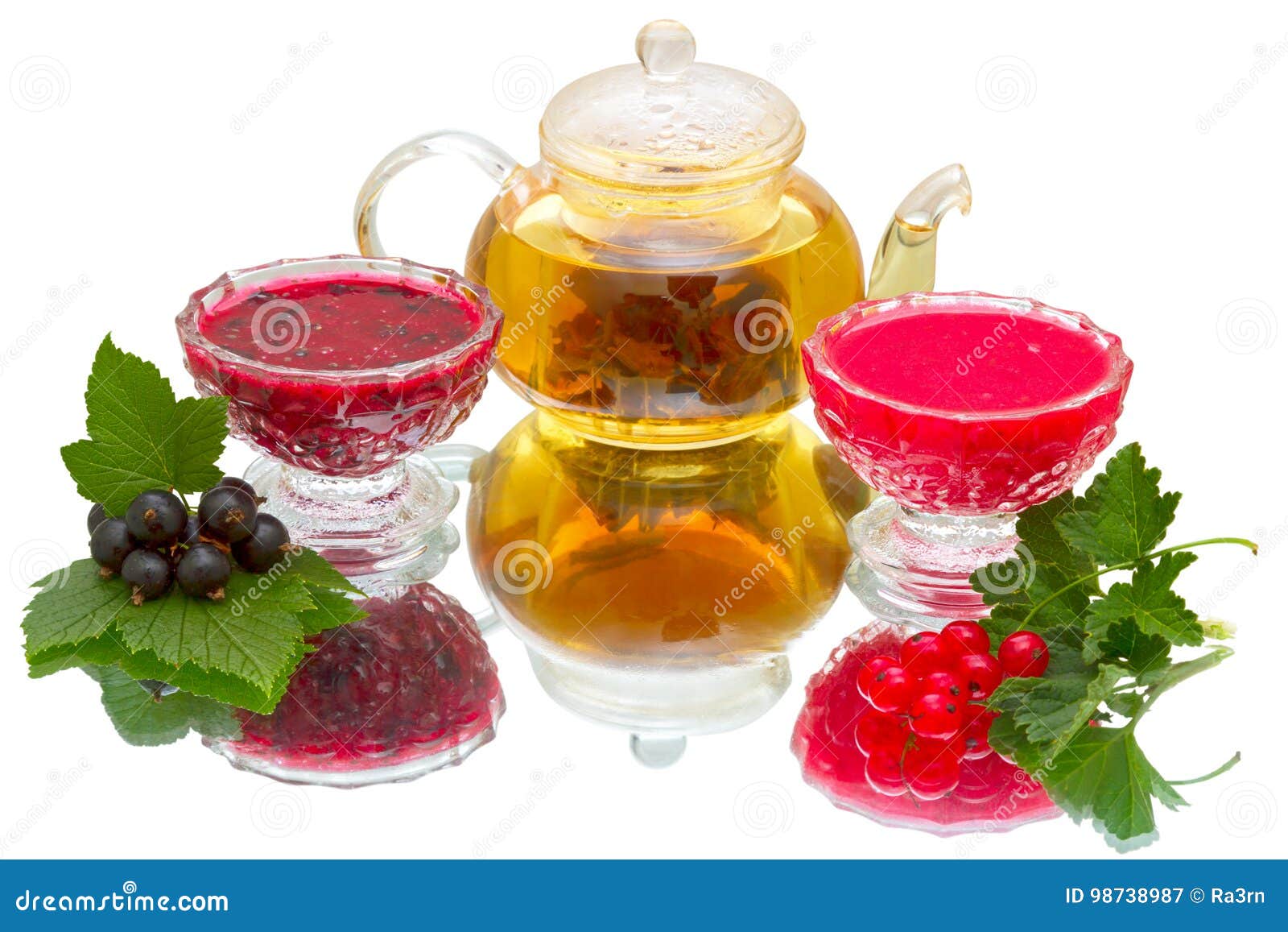 Jam of Red and Black Currant and Teapot with Tea Stock Image - Image of ...