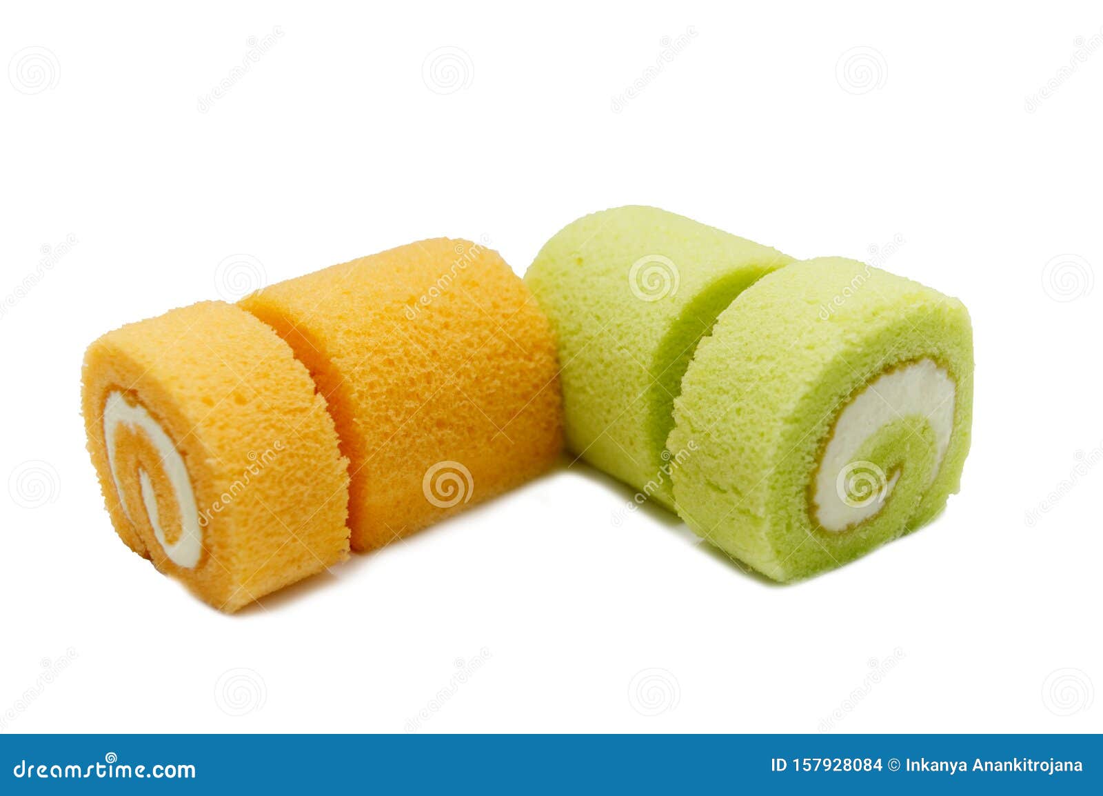 Jam Rolls Cake Mixed Colors Isolated on White Background. Stock Photo ...