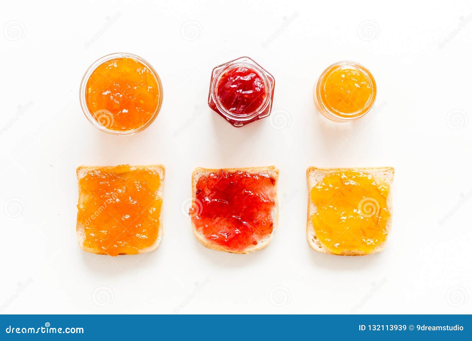 Jam Toast for Breakfast. Set of Toast with Different Jams on White ...