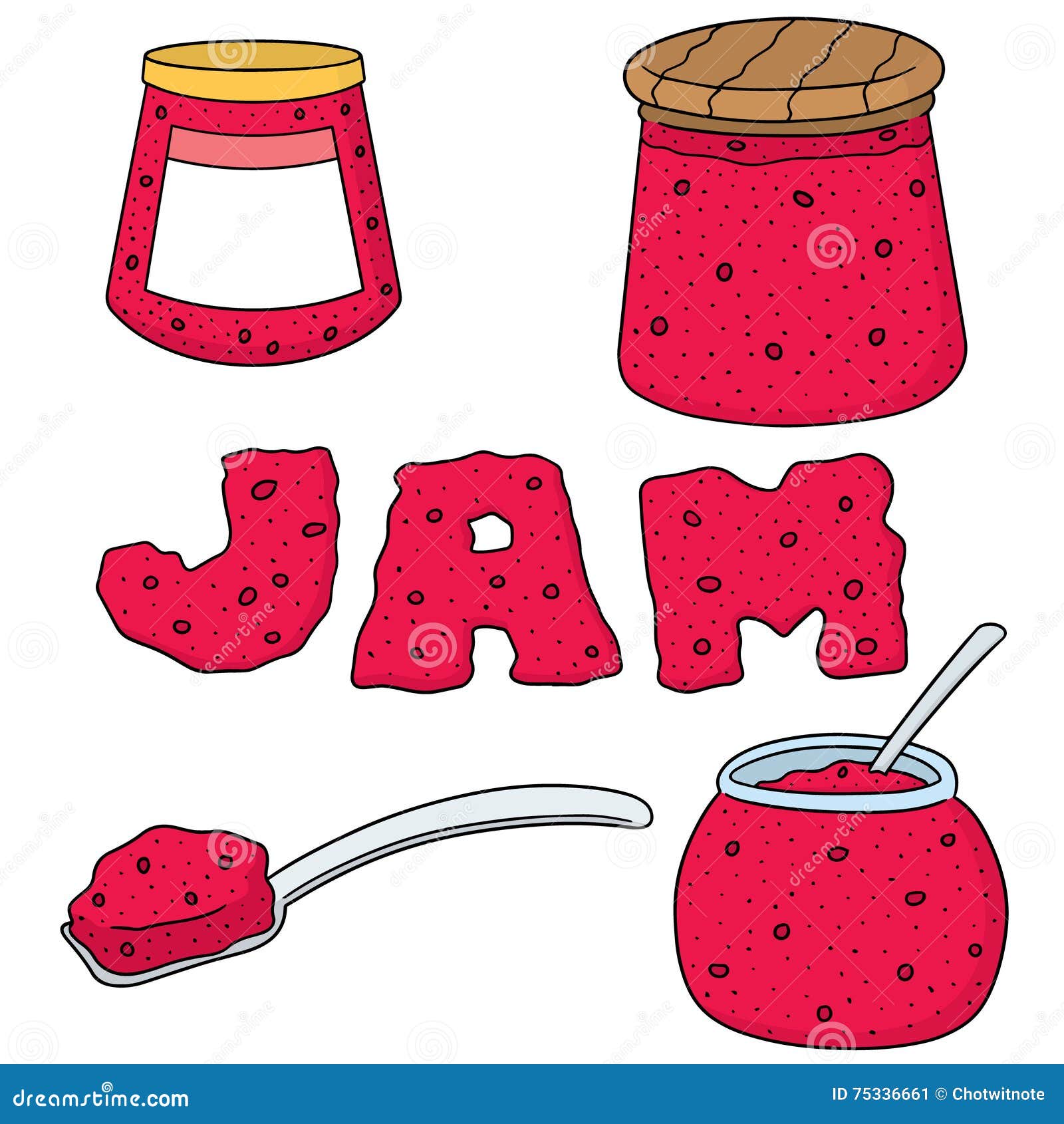 Jam stock vector. Illustration of meal, glass, bottle - 75336661