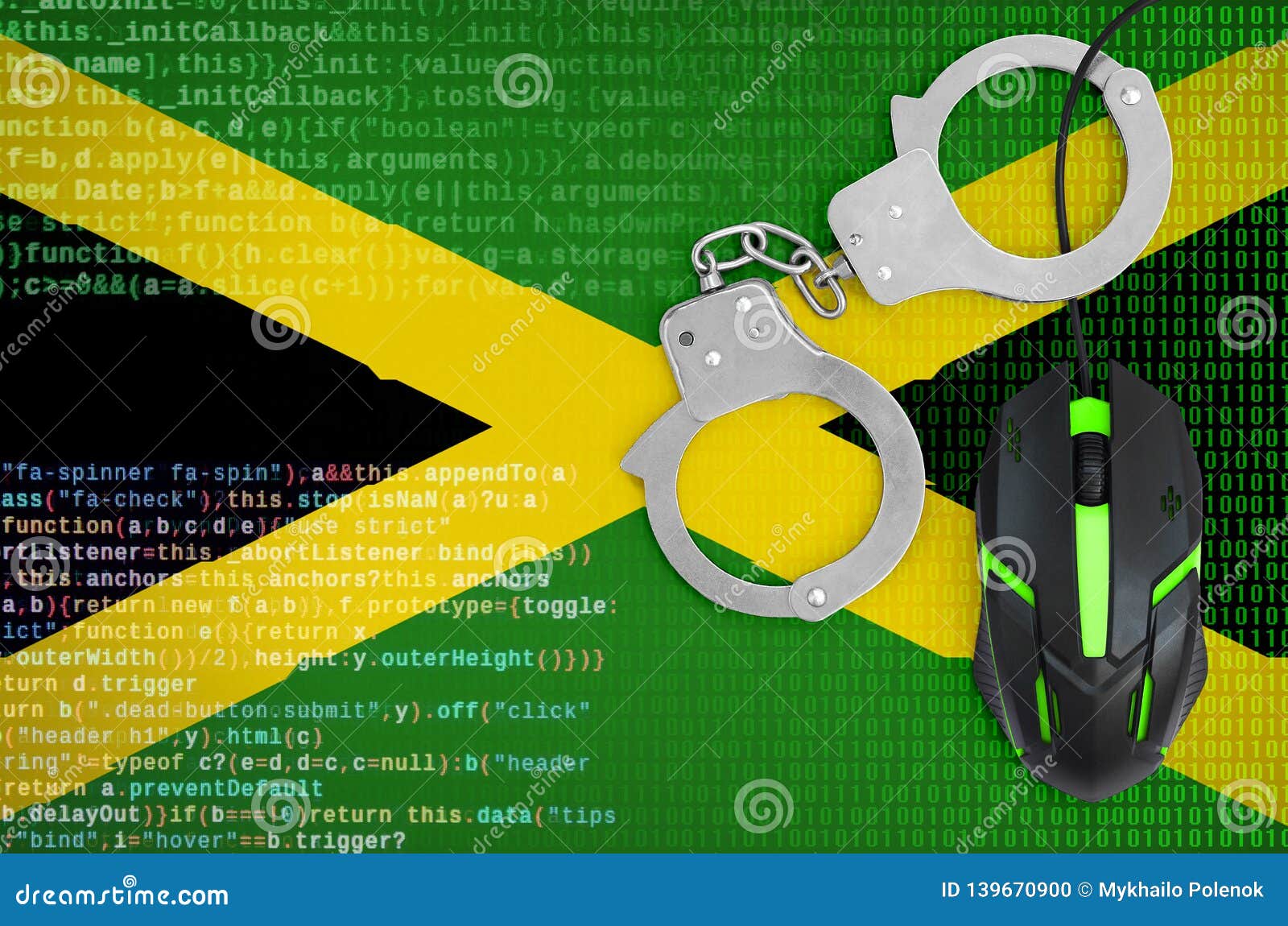Jamaica Flag and Handcuffed Computer Mouse. Combating Computer Crime ...
