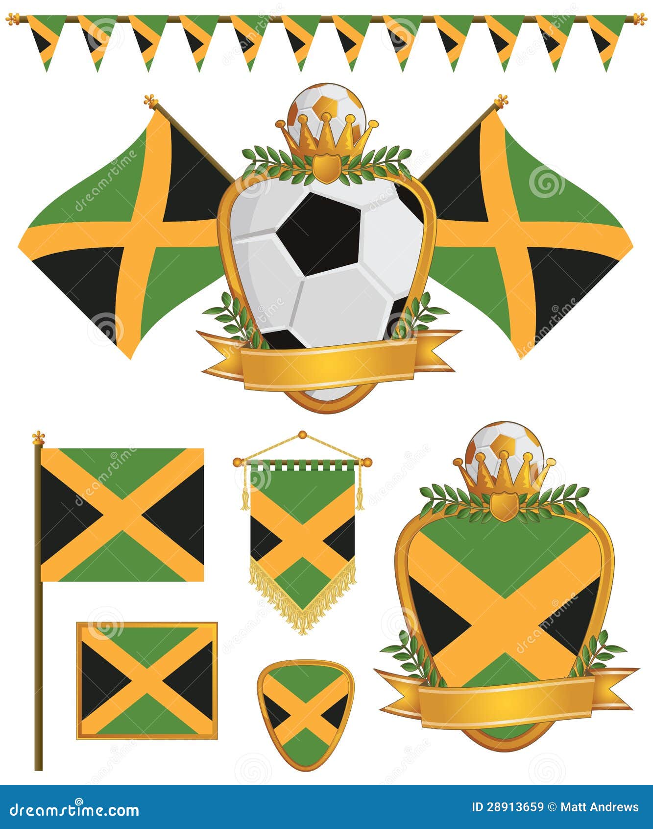 Jamaica flags stock vector. Illustration of green, soccer - 28913659