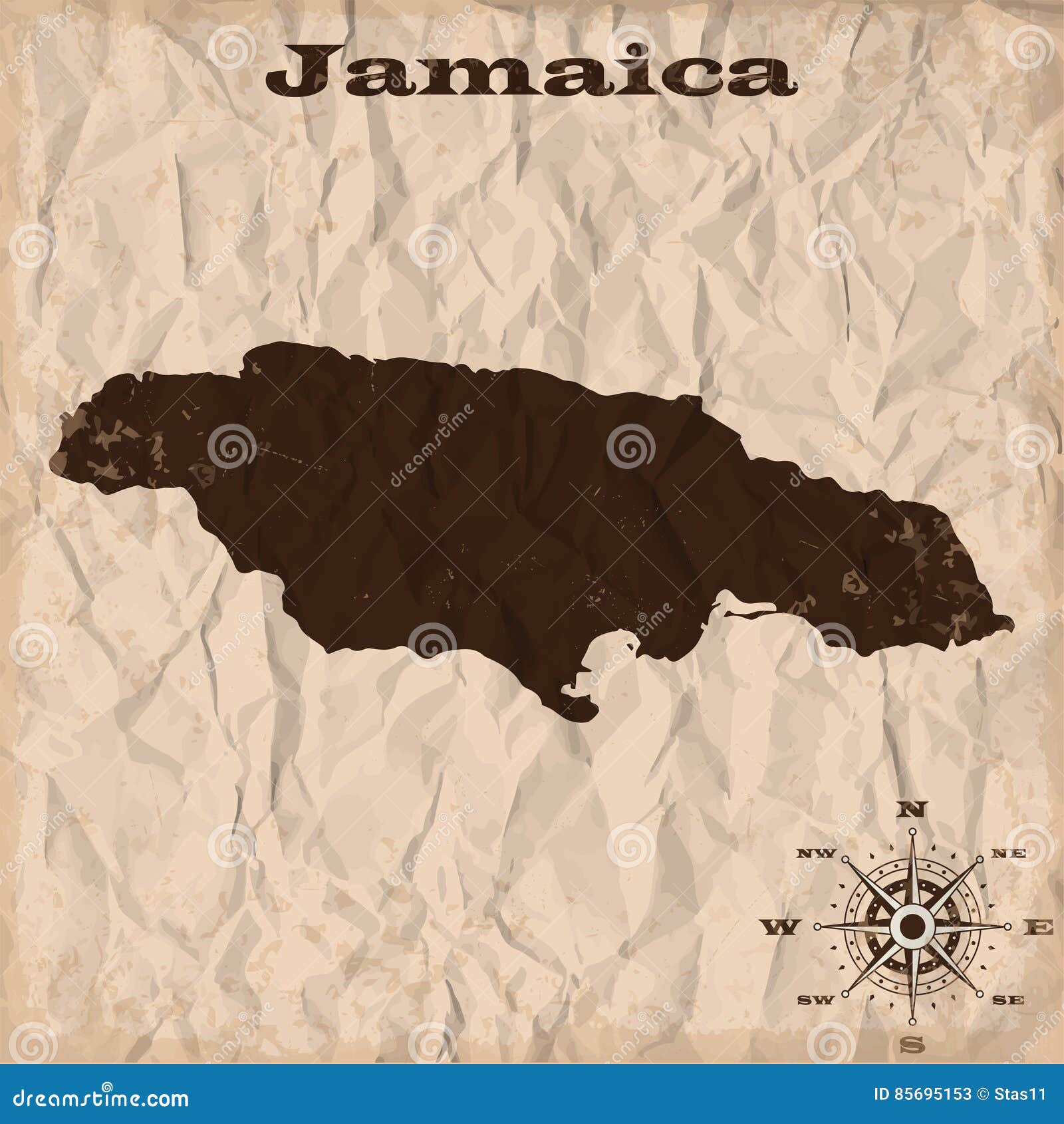 Jamaica Old Map with Grunge and Crumpled Paper. Vector Illustration ...