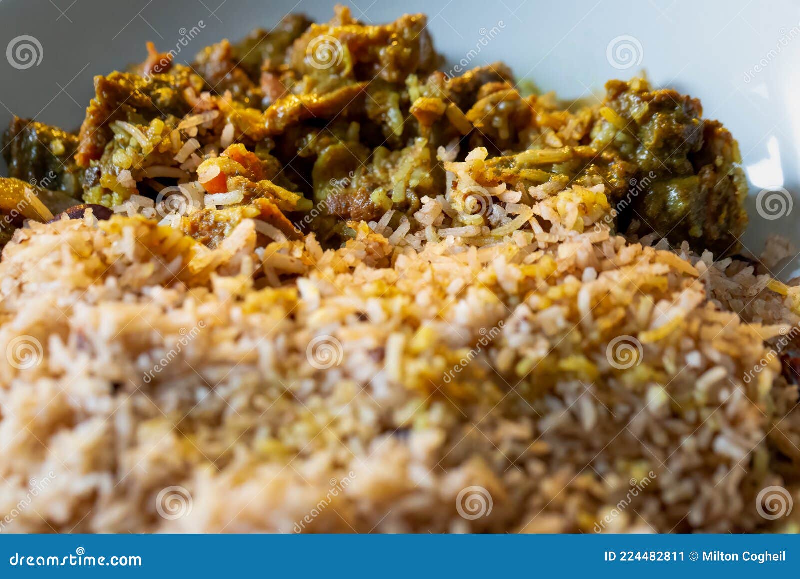 Jamaican Curried Goat with Rice and Peas Stock Image - Image of rice ...