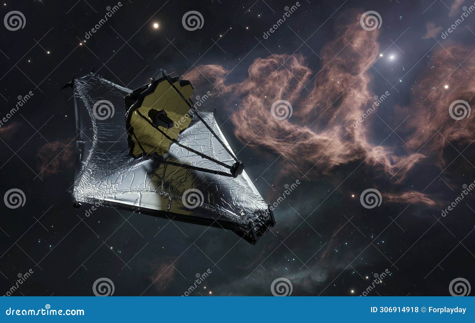 James Webb Telescope Explores Deep Space. JWST Launch Art Stock Photo ...