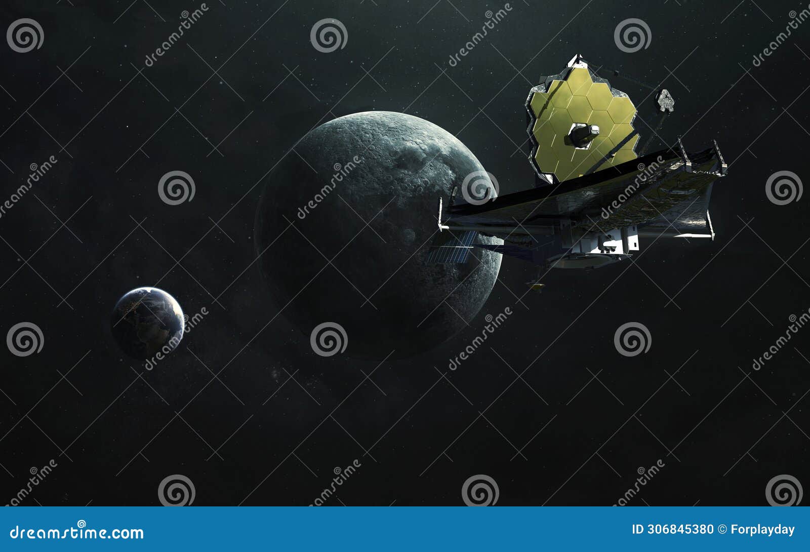 The James Webb Telescope at the Langrange Point L2. JWST Launch Art ...