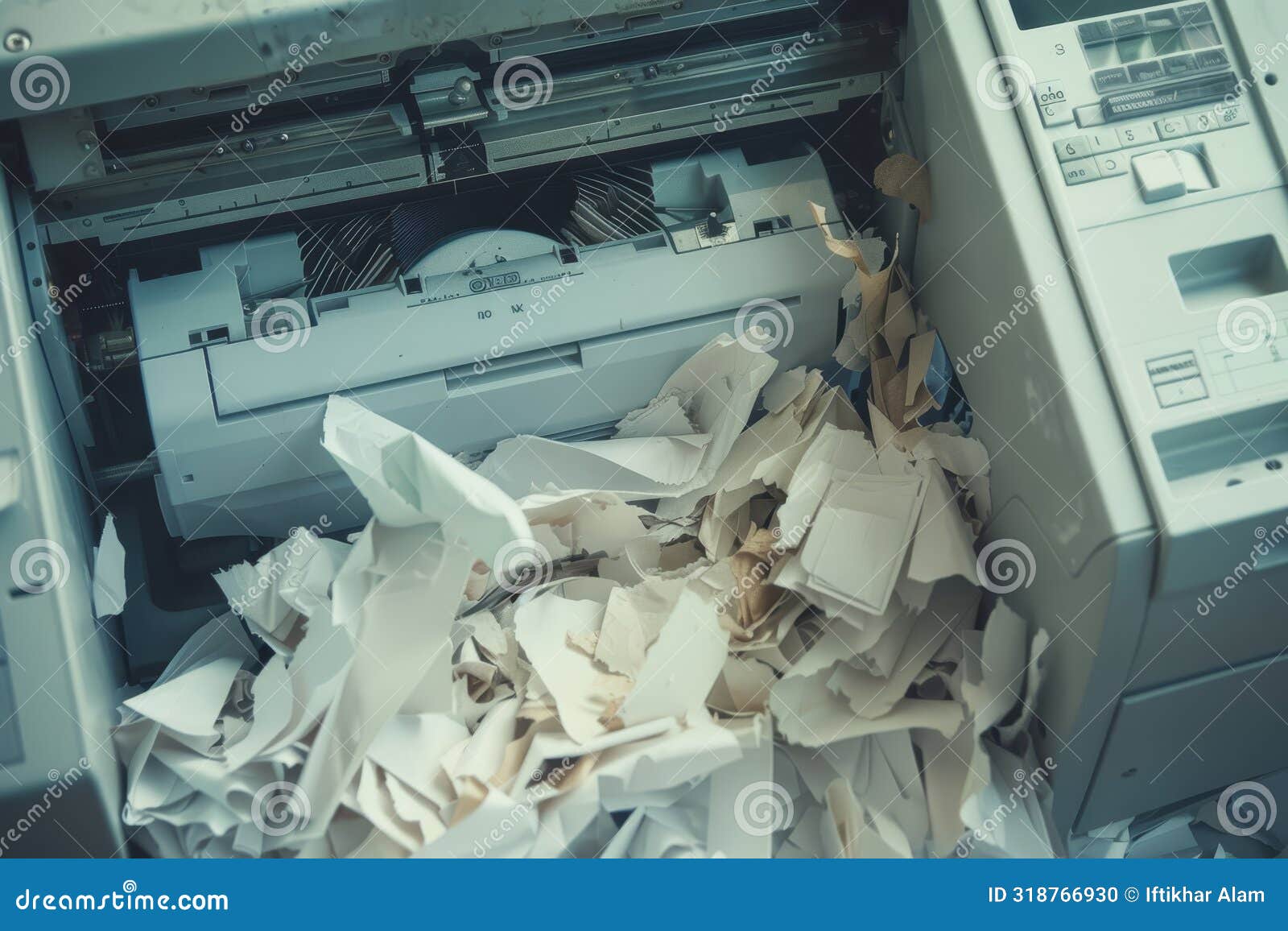 A Jammed Printer Filled with Crumpled Paper Waiting To Be Fixed, an ...