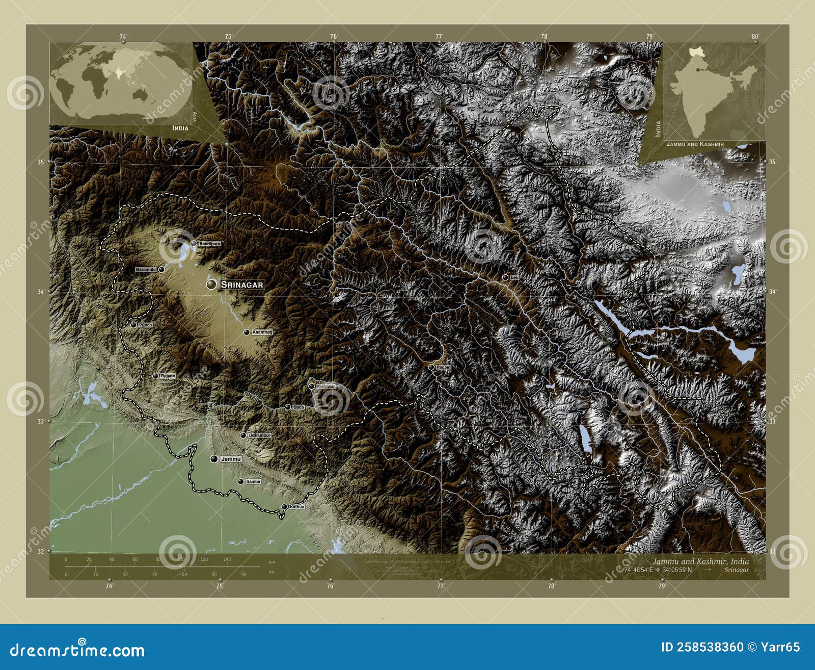 Jammu and Kashmir, India. Wiki. Labelled Points of Cities Stock Illustration - Illustration of ...