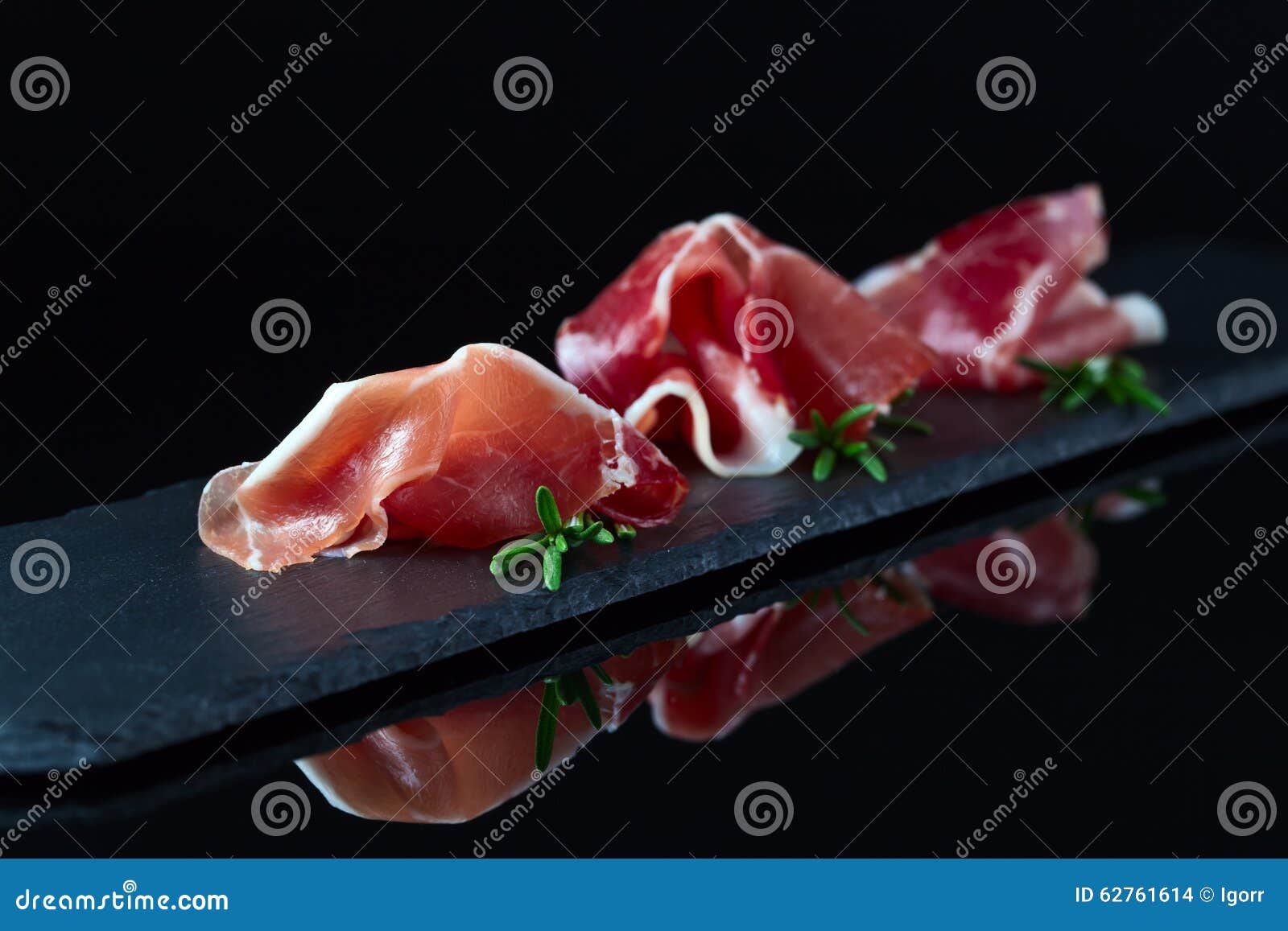 Jamon on a Black Background Stock Photo - Image of snack, prosciutto ...