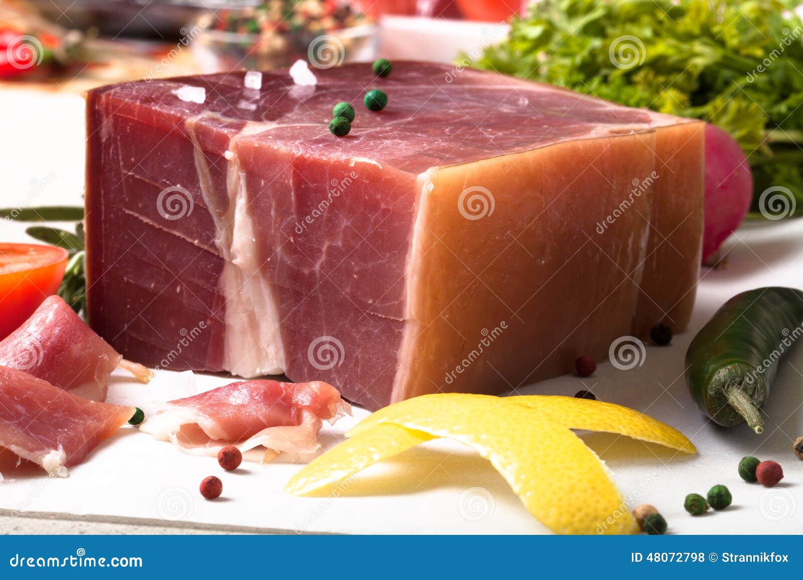 Jamon Piece Lying on the Table with Spices Stock Photo - Image of cured ...