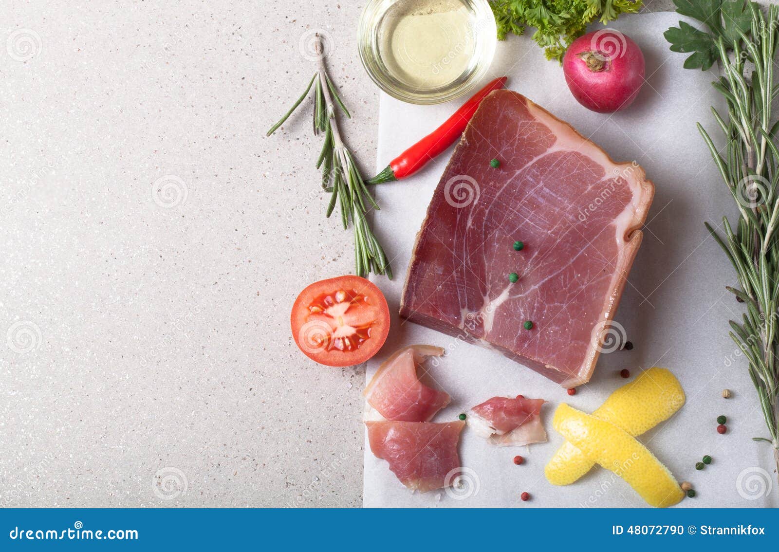 Jamon Piece Lying On The Table With Spices. Tinted Royalty-Free Stock ...