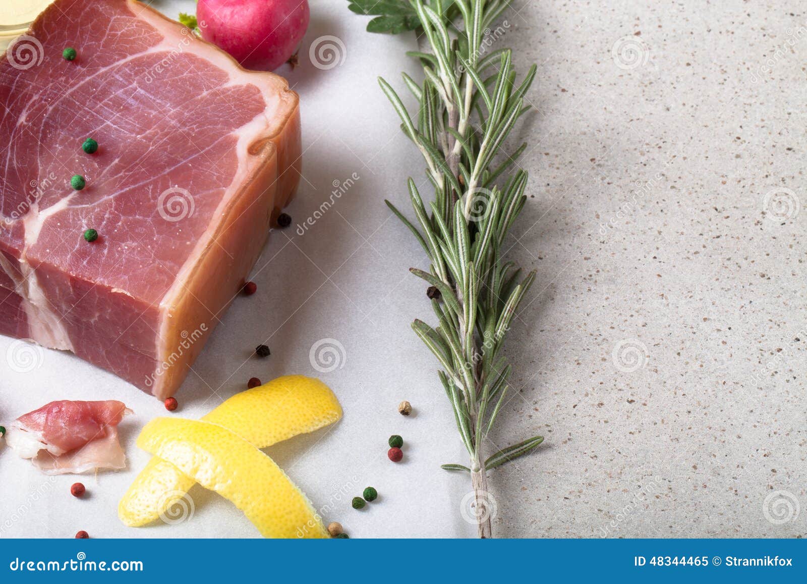 Jamon Piece Lying On The Table With Spices. Tinted Royalty-Free Stock ...
