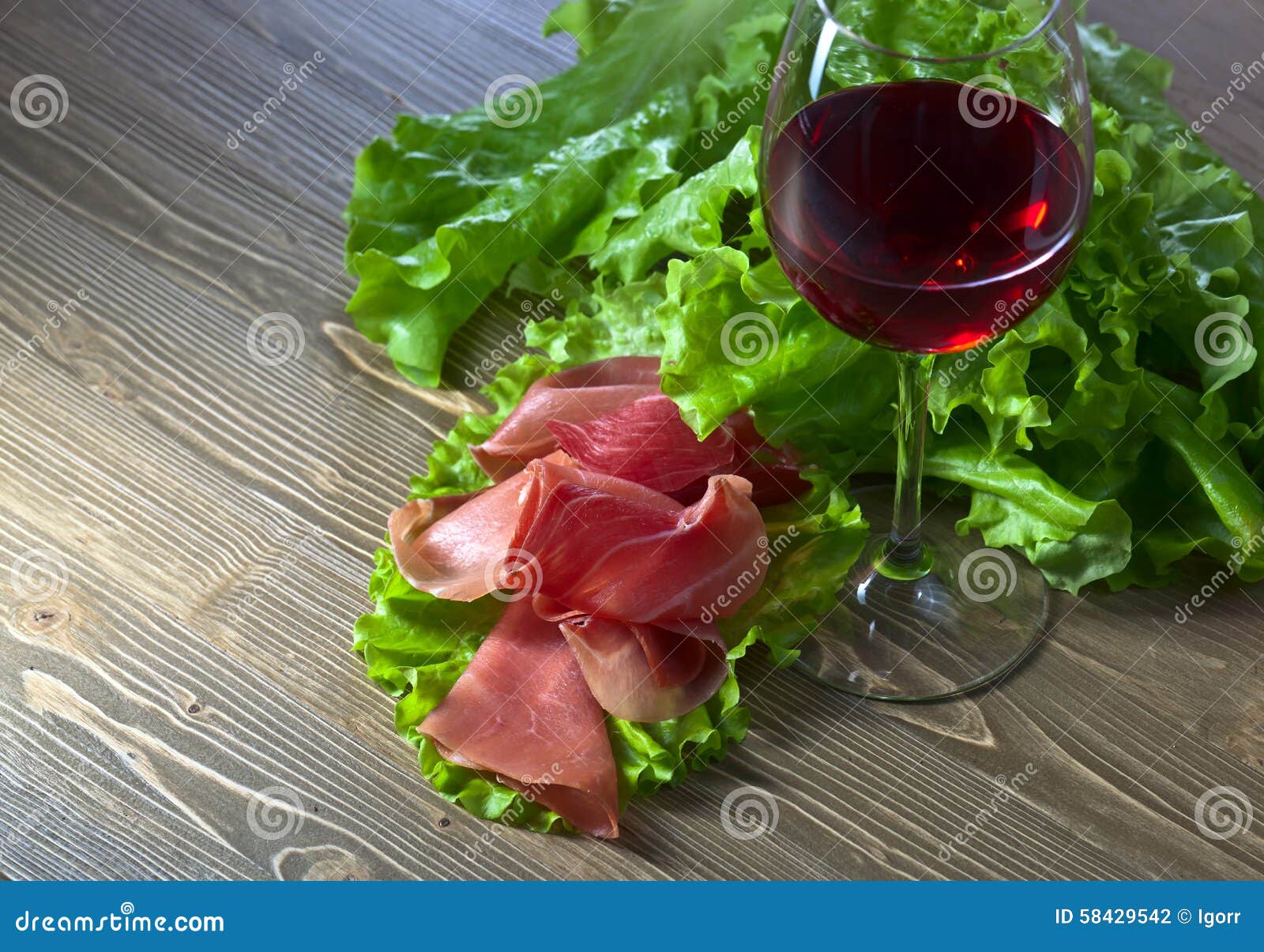 Jamon and red wine stock photo. Image of closeup, smocked - 58429542