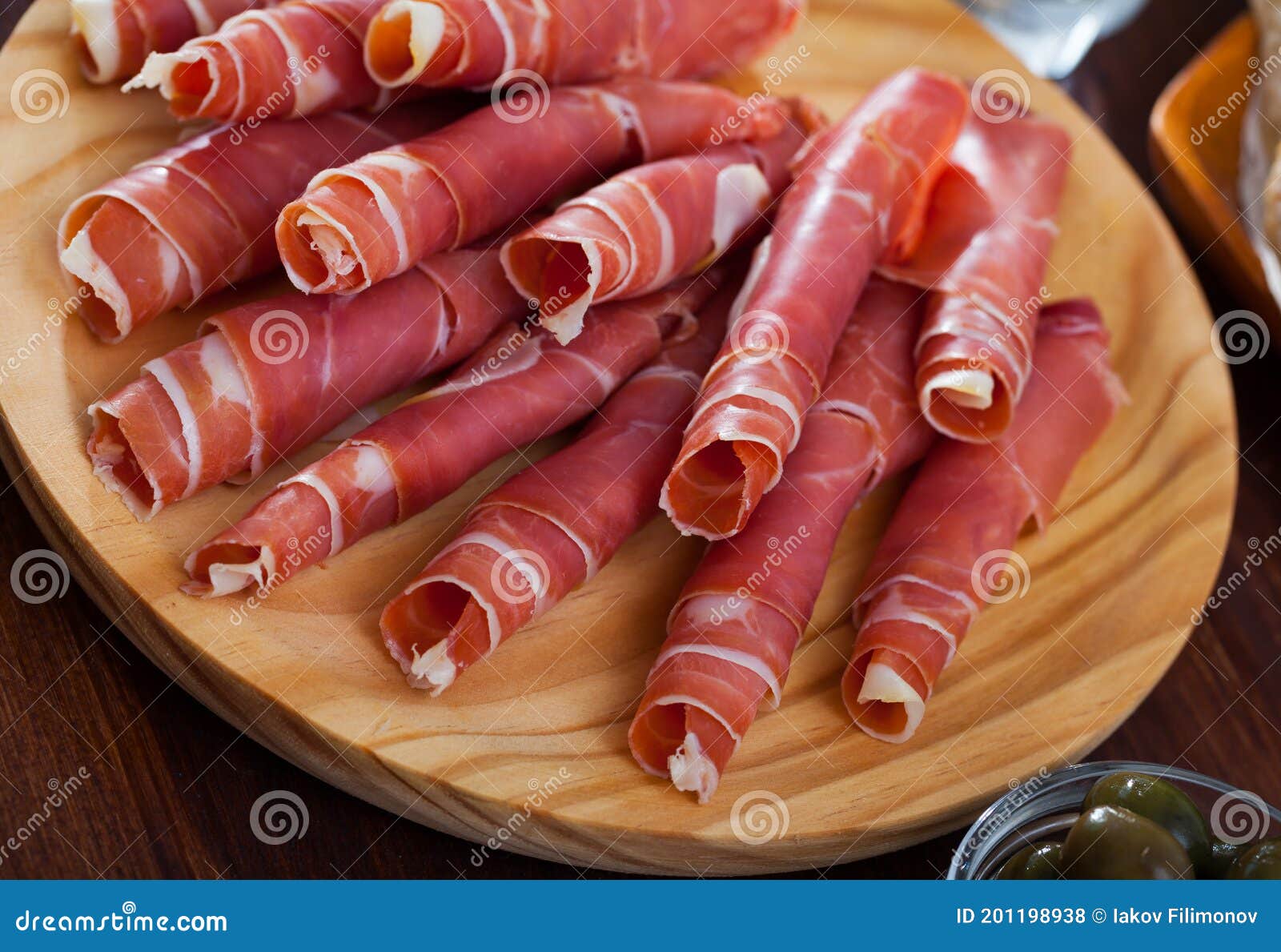 Jamon served on platter stock photo. Image of ingredients - 201198938