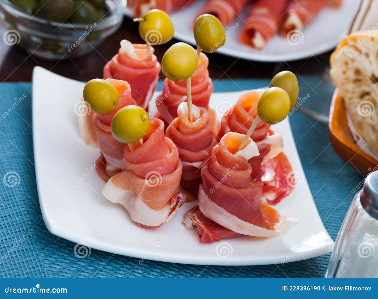 Jamon served on platter stock photo. Image of diet, natural - 228396190