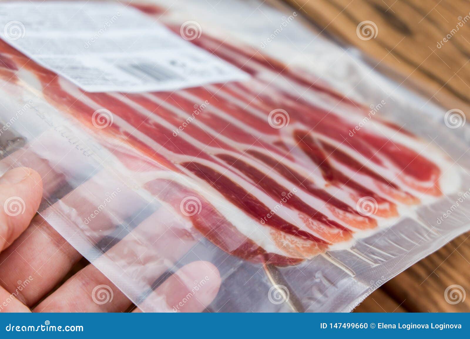 Jamon in a Thin Transparent Package. Tasty Meat Stock Photo - Image of ...