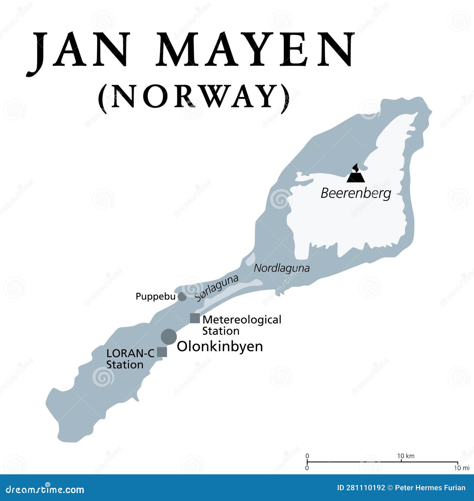 Jan Mayen, Norwegian Volcanic Island in Arctic Ocean, Gray Political ...