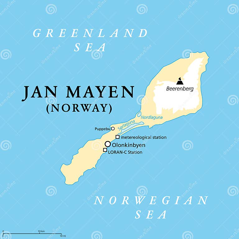 Jan Mayen, Norwegian Volcanic Island in Arctic Ocean, Political Map ...