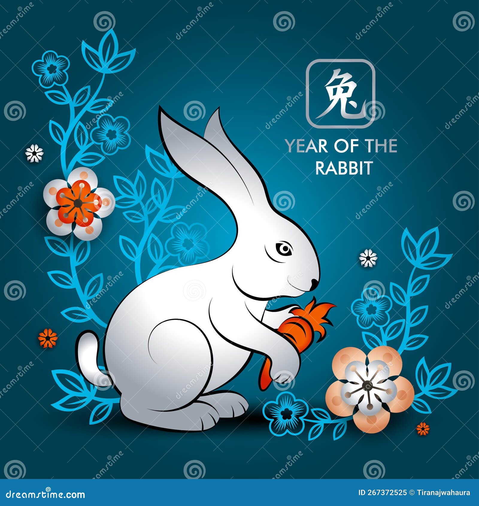 Year of the Rabbit 2023, Chinese Lunar New Year White Rabbit with Blue ...