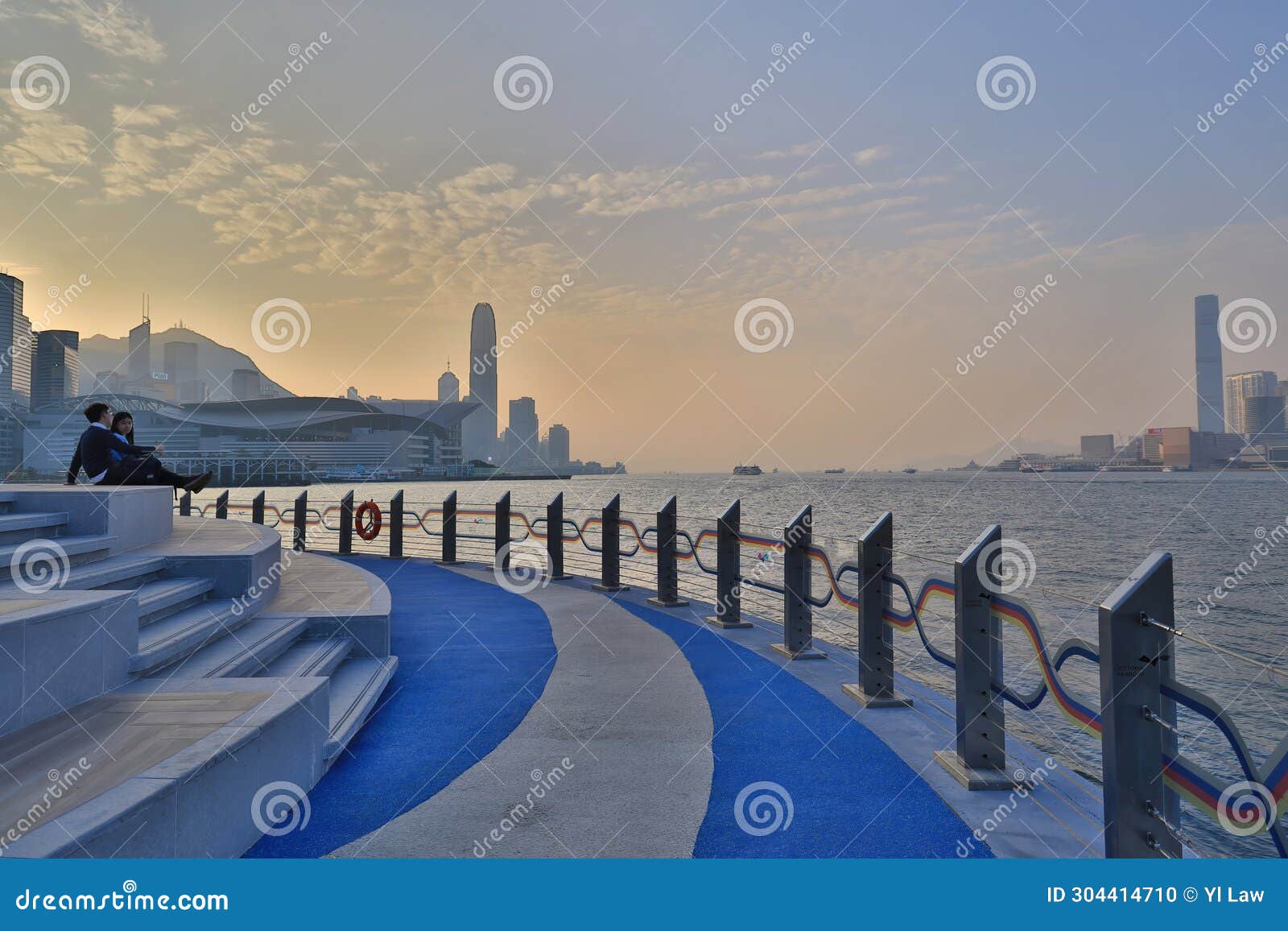 Urban Waterfront at Sunset with People Strolling Jan 12 2024 Editorial ...