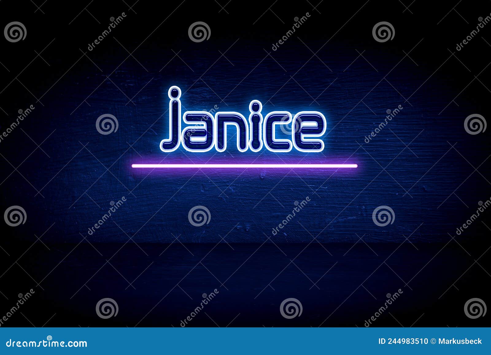 Janice - Blue Neon Announcement Signboard Stock Photo - Image of text ...