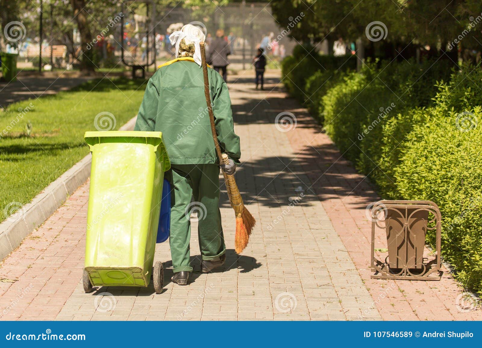 Janitor with a Broom in the Park Editorial Stock Image - Image of urban ...