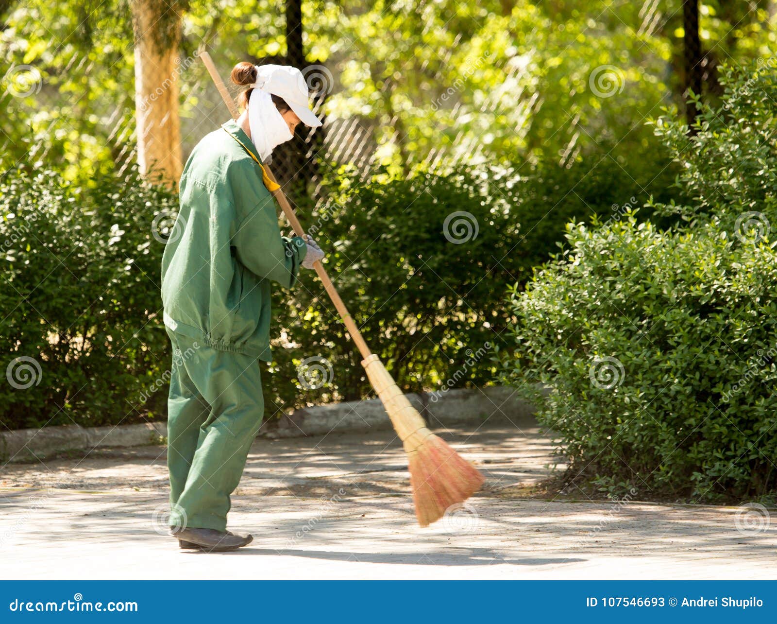 Janitor with a Broom in the Park Editorial Stock Photo - Image of ...