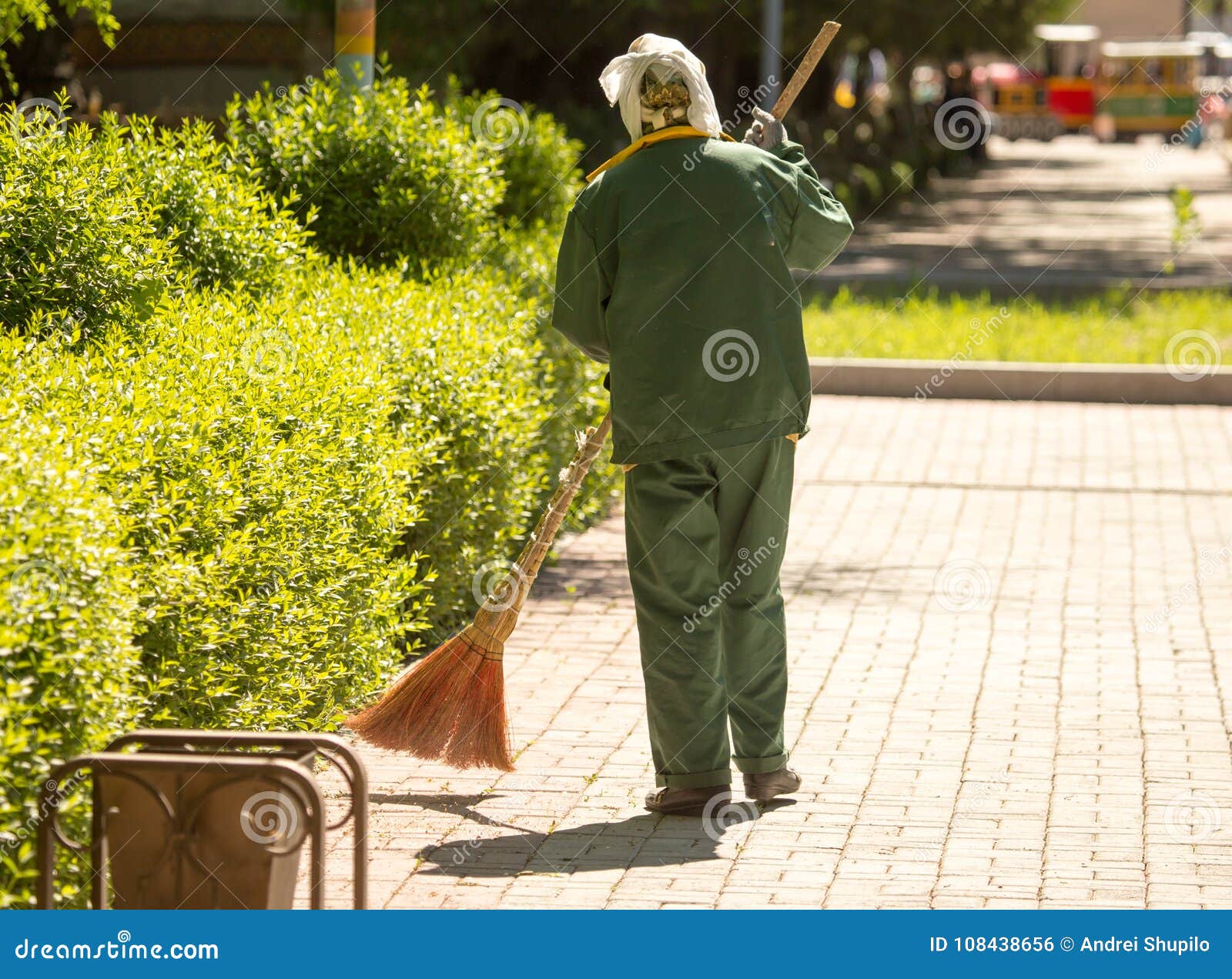 Janitor with a Broom in the Park Stock Photo - Image of green, city ...