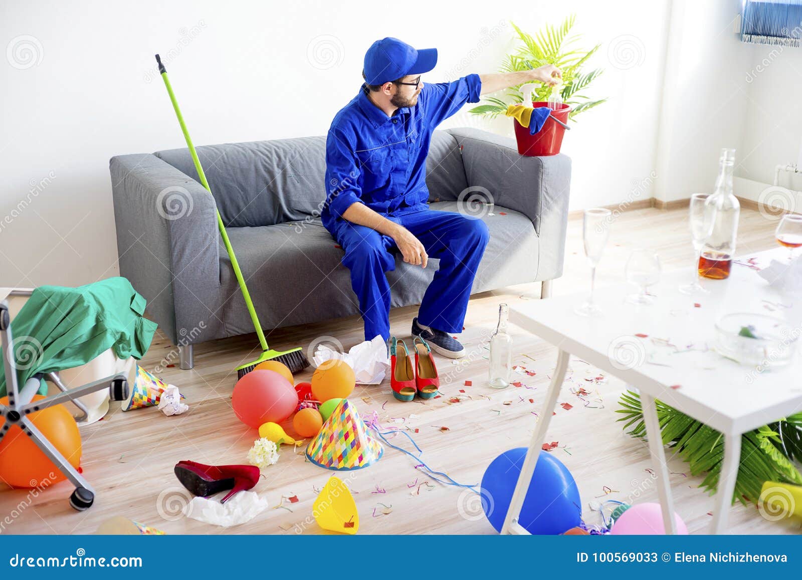 Janitor cleaning a mess stock image. Image of room, cleaning - 100569033