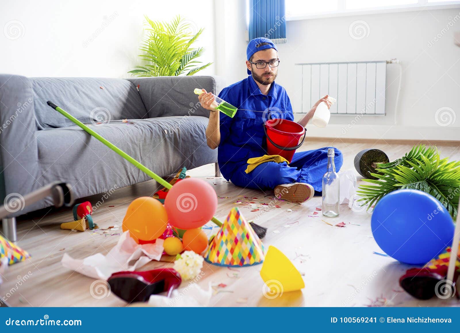 Janitor cleaning a mess stock image. Image of mess, booze - 100569241