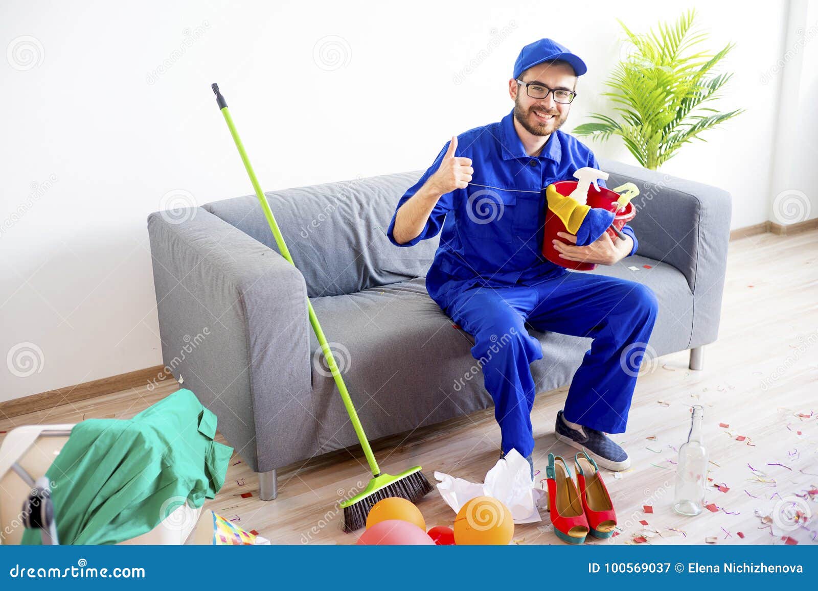 Janitor cleaning a mess stock image. Image of interior - 100569037