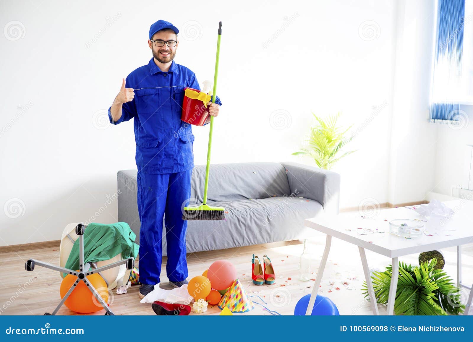 Janitor cleaning a mess stock photo. Image of beer, male - 100569098