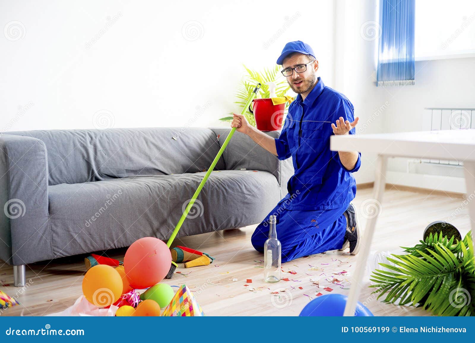 Janitor cleaning a mess stock image. Image of alcohol - 100569199