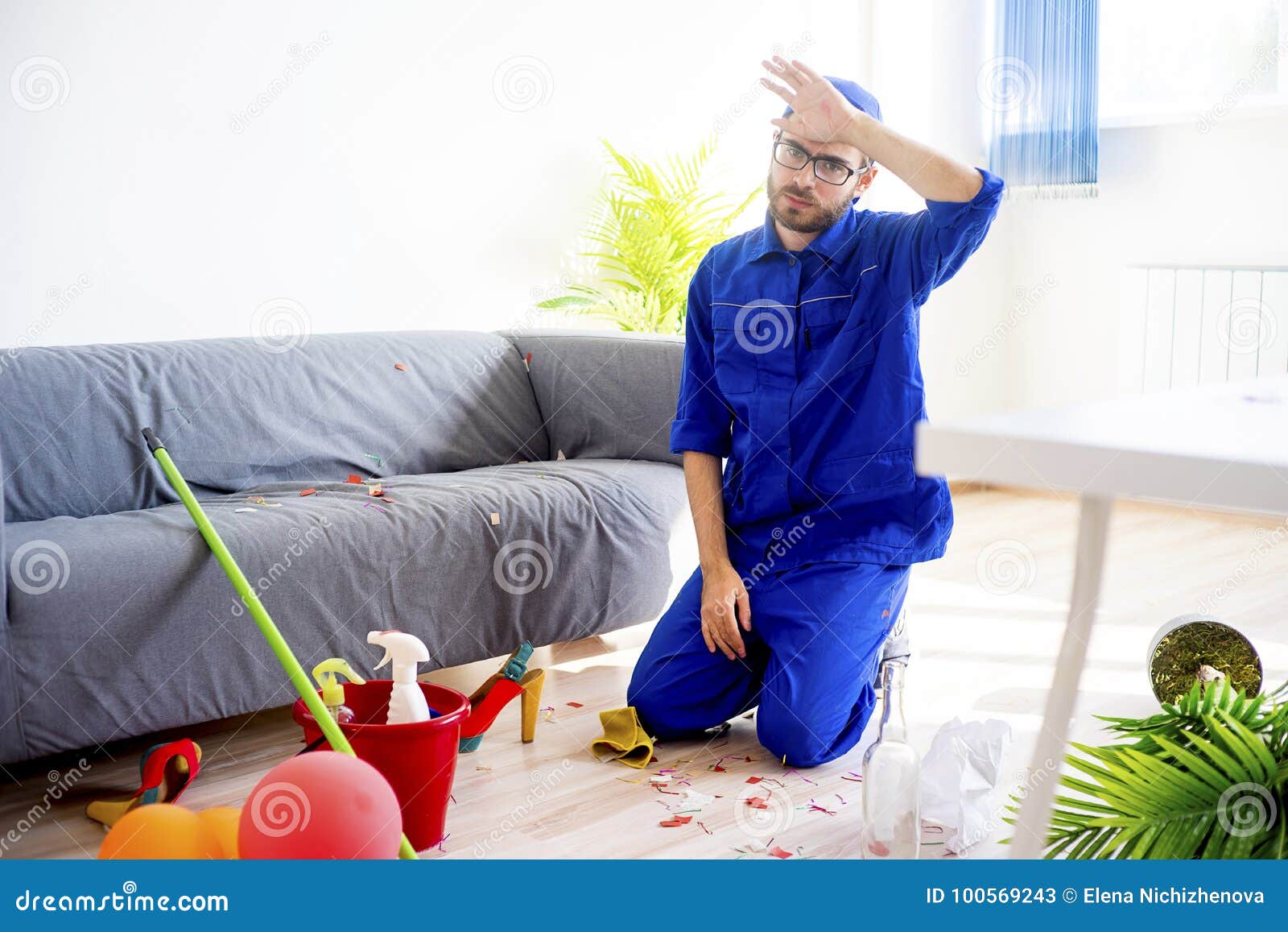 Janitor cleaning a mess stock image. Image of morning - 100569243
