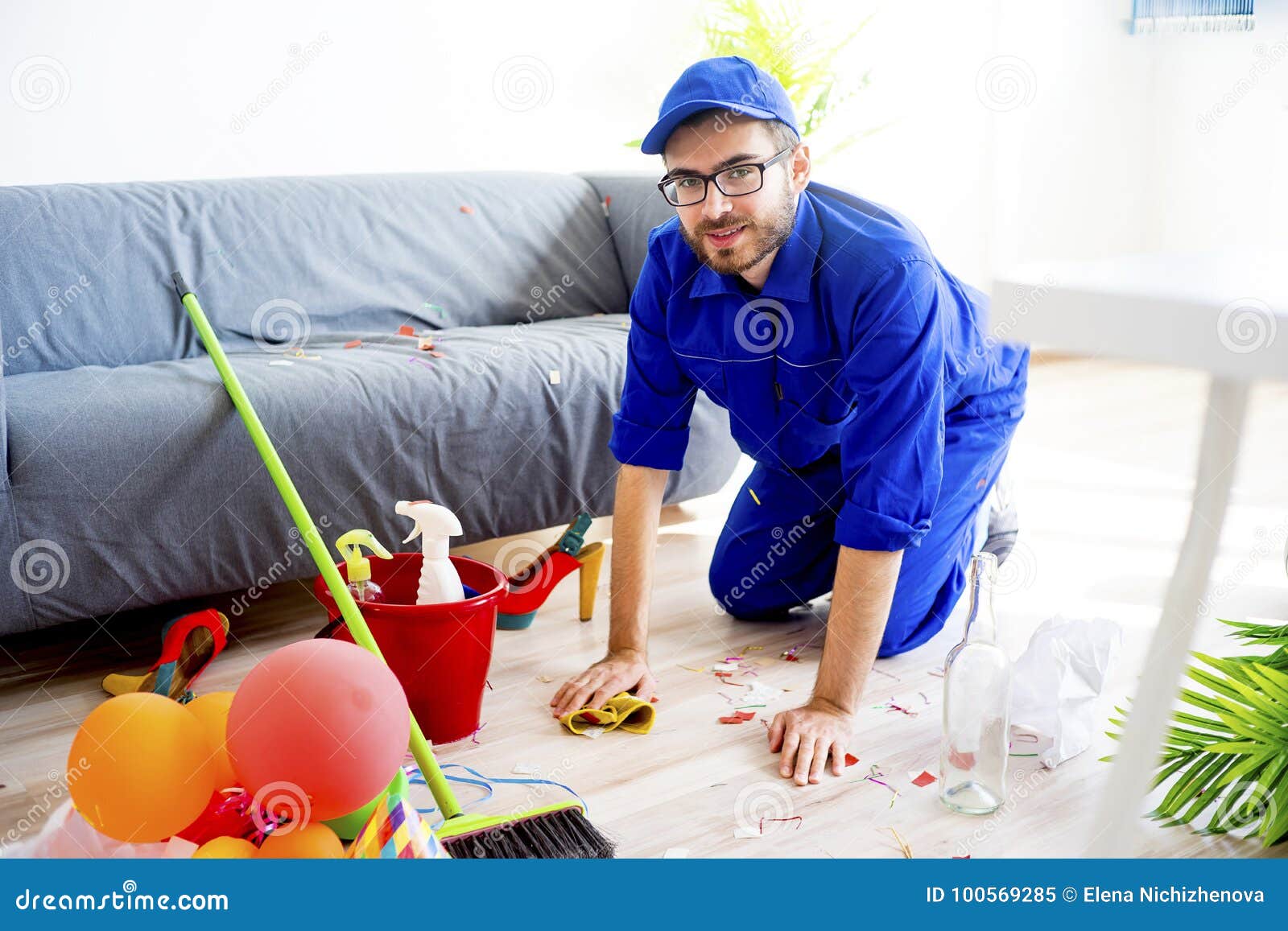 Janitor cleaning a mess stock image. Image of messy - 100569285