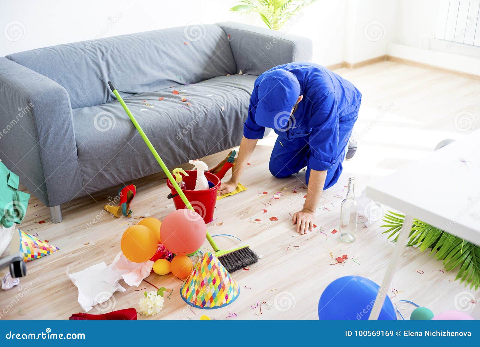Janitor cleaning a mess stock image. Image of caucasian - 100569169