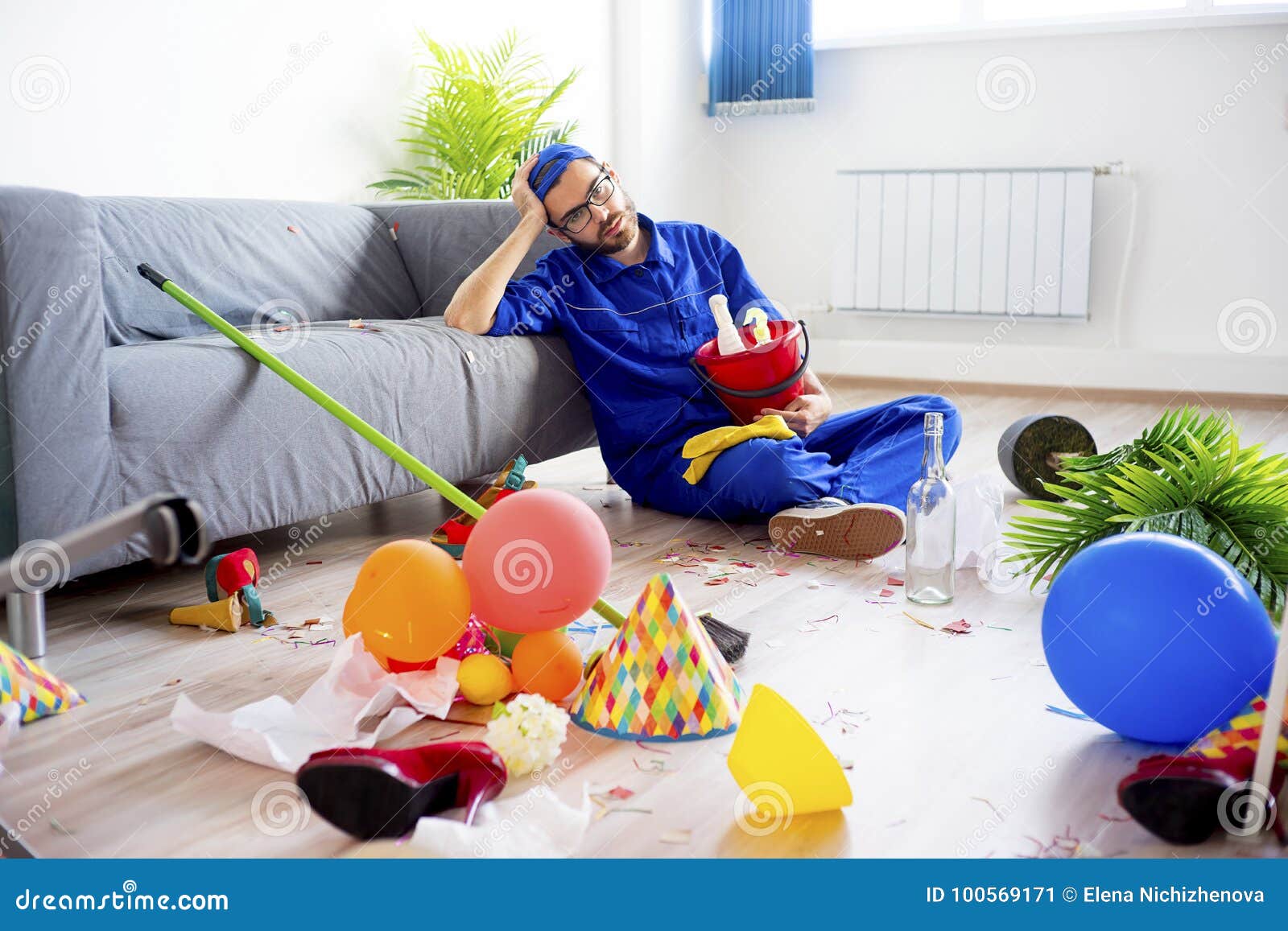 Janitor cleaning a mess stock image. Image of cleaning - 100569171