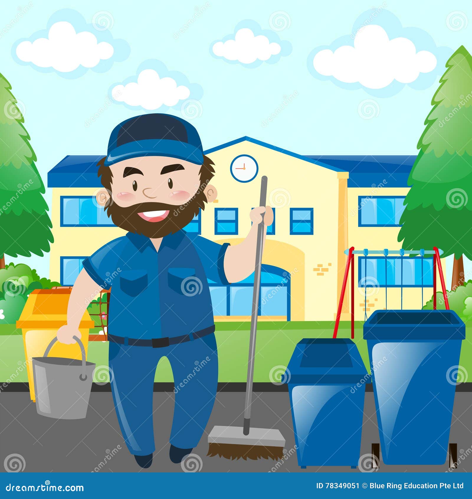 Janitor Cleaning Isolated Coloring Page For Kids Vector Illustration ...