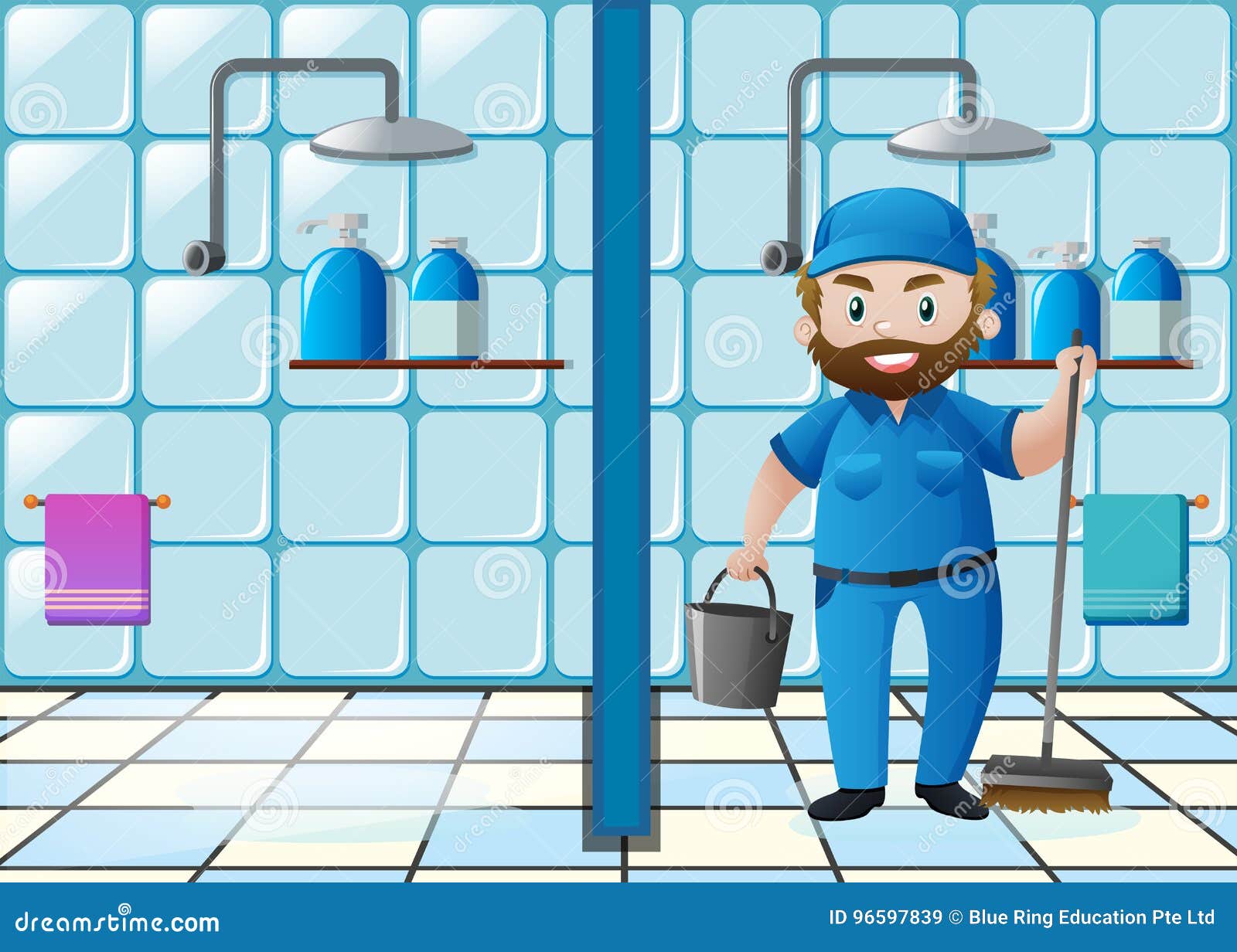 Janitor Cleaning The School Campus Cartoon Vector | CartoonDealer.com ...