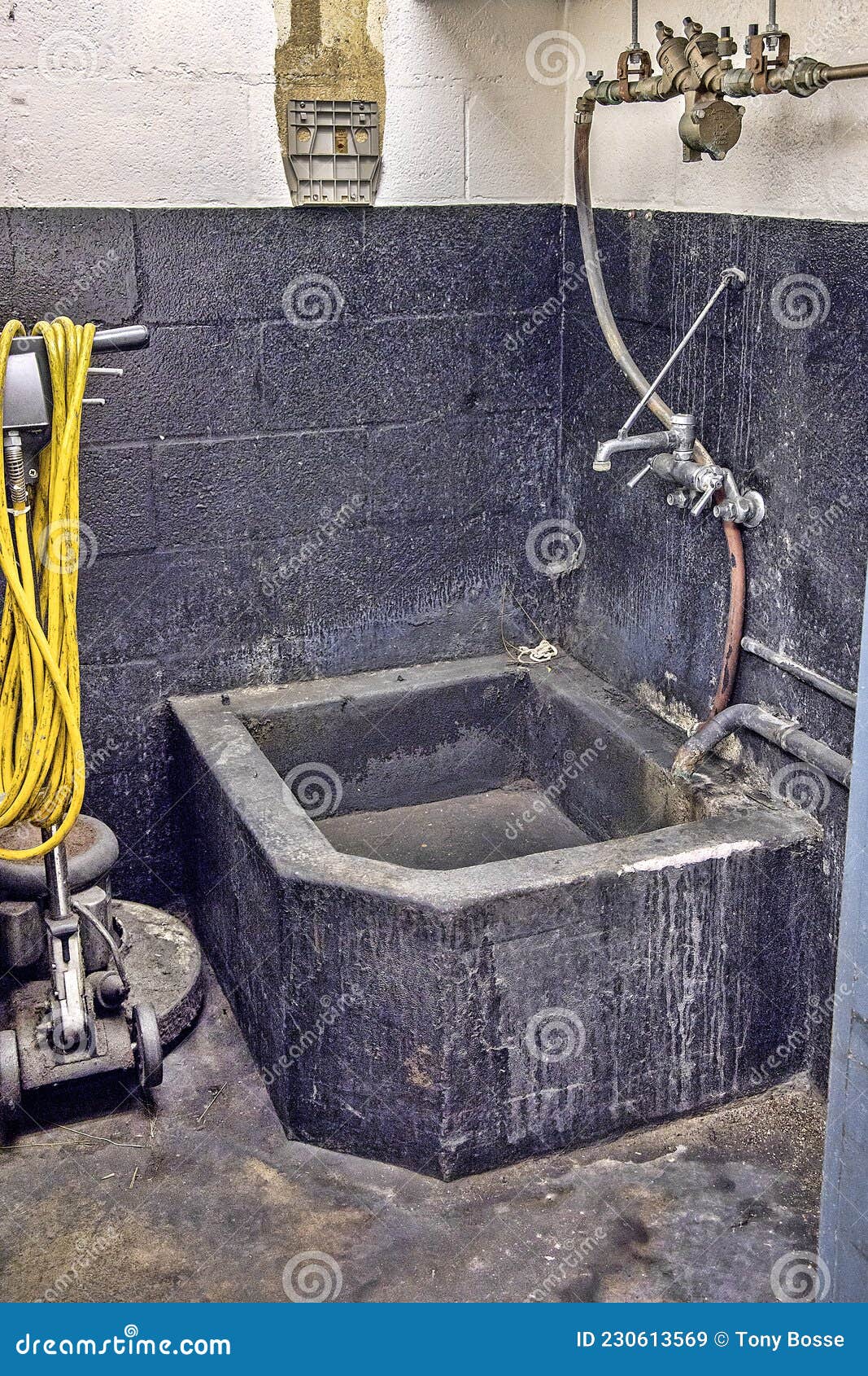Janitor Mop Sink with Floor Buffer Stock Image - Image of room ...