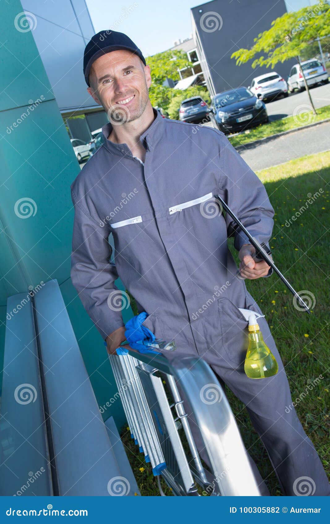 Janitor Holding Foldable Ladder Stock Photo - Image of outdoor, tool ...
