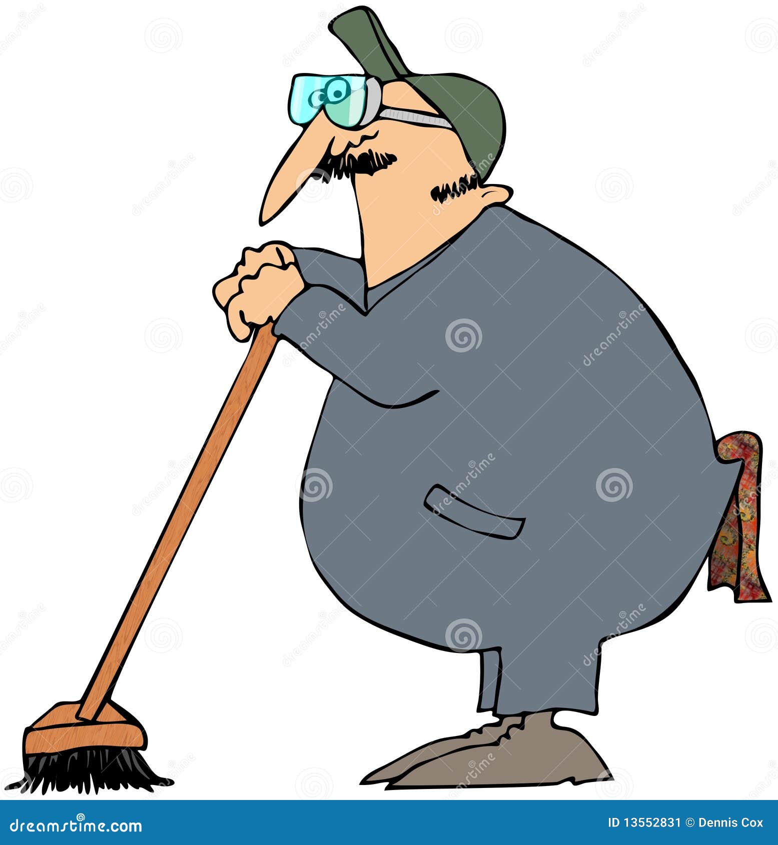Janitor Leaning on a Broom stock illustration. Illustration of broom ...