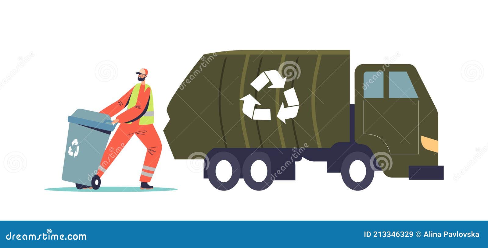 Janitor Loading Recycling Container With Litter For Separation. Garbage ...