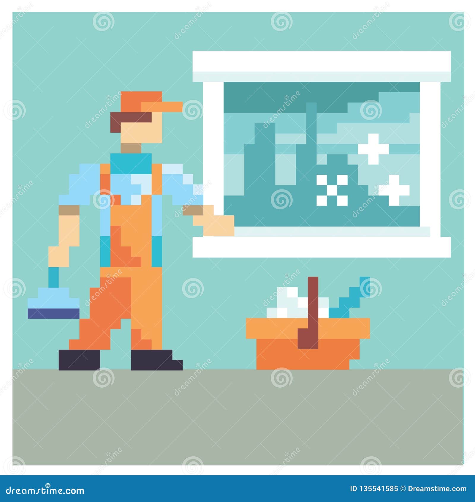 Janitor in pixel art stock illustration. Illustration of pixel - 135541585