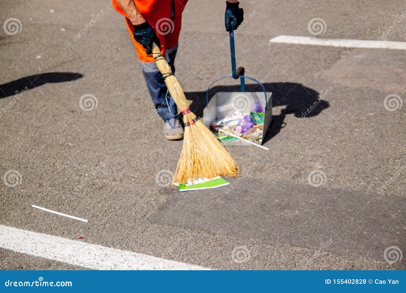 The Janitor Sweeping Broom Street Stock Photo - Image of fall, sidewalk ...