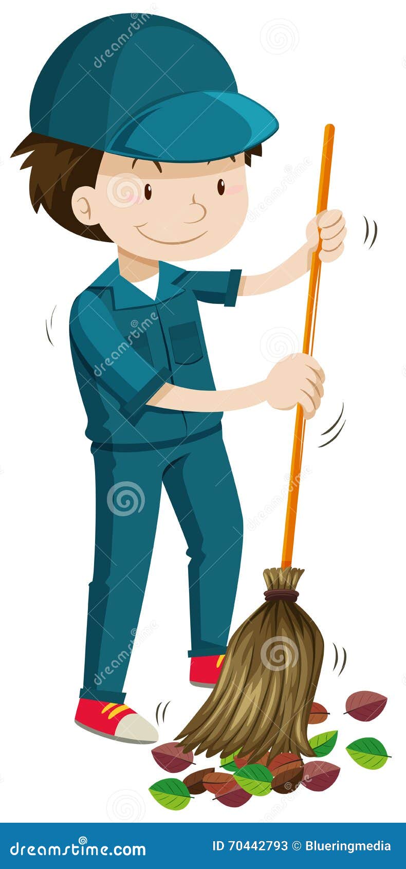 Janitor Sweeping the Fallen Leaves Stock Vector - Illustration of ...